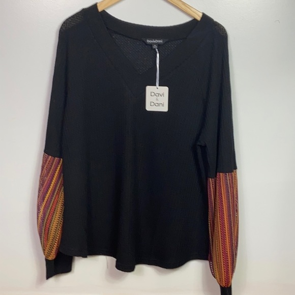 DAVI & DANI | Tops | Davidani Plus Waffle Shirt With Knit Sleeves ...